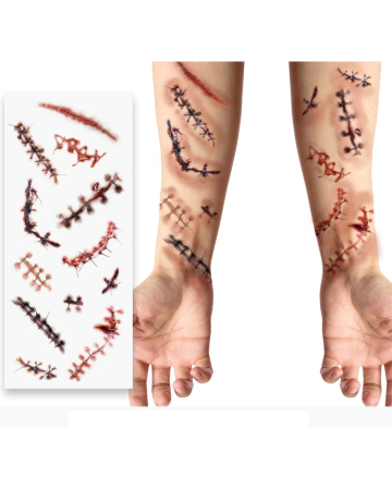 Stitched Scars Tattoos as special make-up accessories | Horror-Shop.com