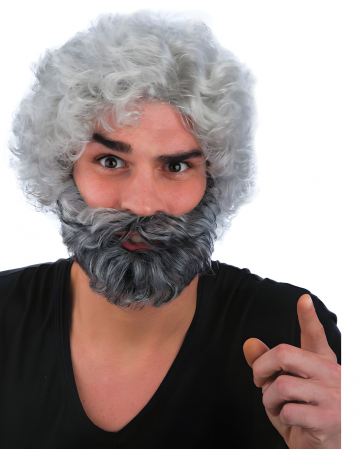 Graue Männerperücke mit Locken & Vollbart | Kostümzubehör | Horror-Shop.com