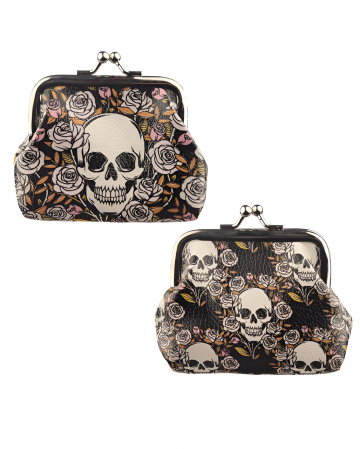 Skull & Roses Wallet With Clip Closure | Horror-Shop.com