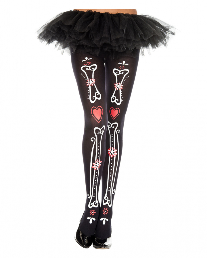 Bone & Heart Tights for Sugar Skull costumes | Horror-Shop.com