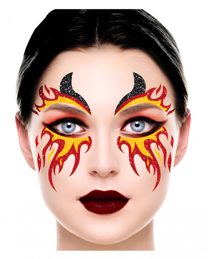 Fiery Devil Glitter Face Sticker | Halloween makeup | Horror-Shop.com