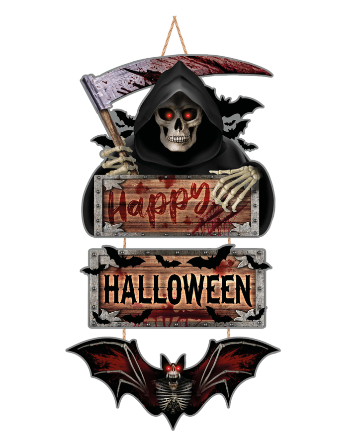 Happy Halloween Reaper & Bat Wooden Sign 60cm as decoration | Horror ...