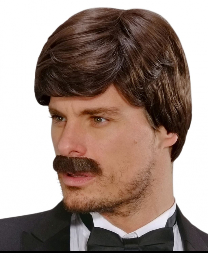 Playboy Men's Wig With Moustache Brown ★ | Horror-Shop.com