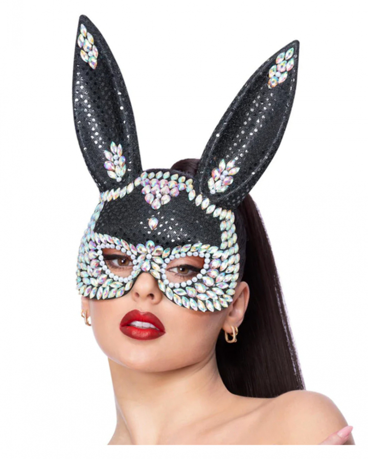 Black Bunny Mask With Glitter Stones ★ | Horror-Shop.com