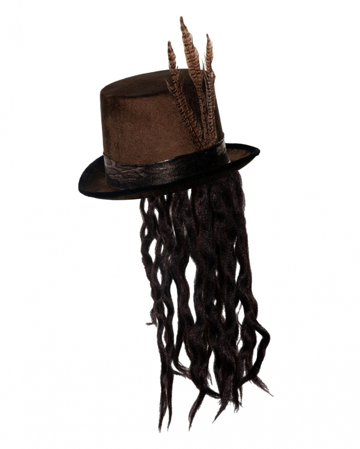 Voodoo Hat With Dreadlocks & Feathers | Costume Accessories | Horror ...
