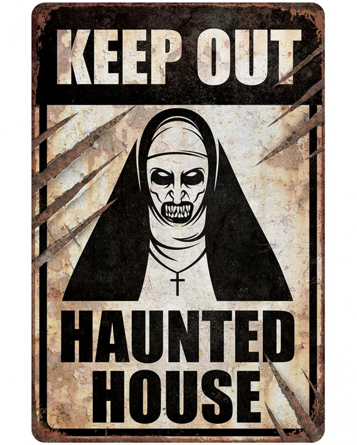 Warning Sign Nun Keep Out Haunted House 24x36 Cm ★ | Horror-Shop.com