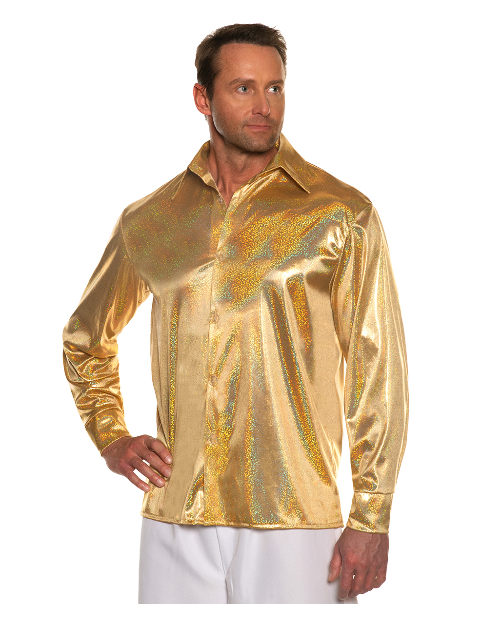 70s Gold Metallic Disco Hemd für Mottopartys | Horror-Shop.com