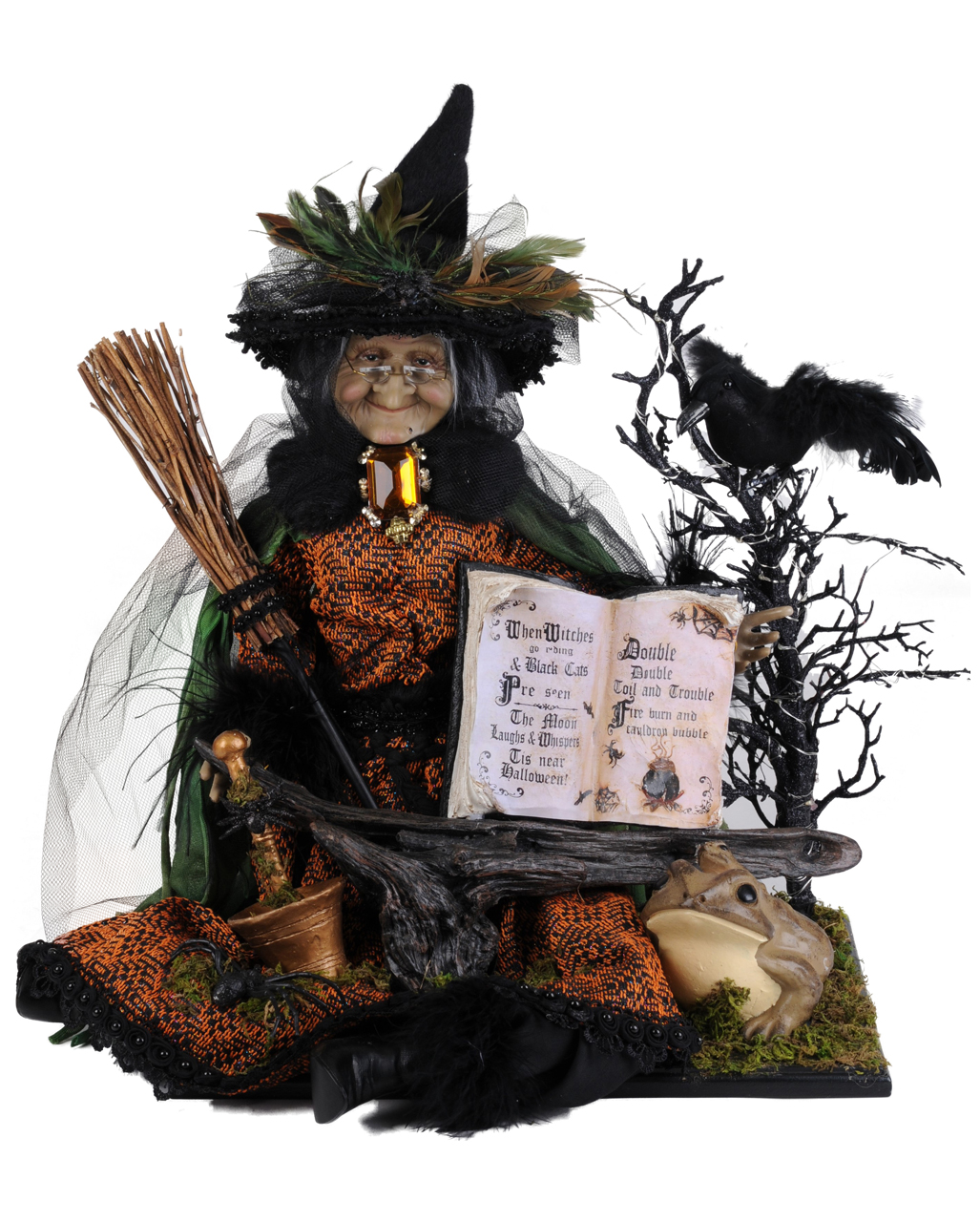 Illuminated Fairy Witch With Magic Book & Raven 50cm | Horror-Shop.com
