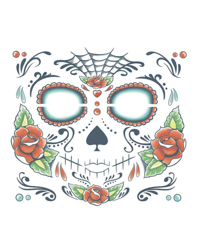 Day Of The Dead Skull Face Tattoo Sugar Skull Tattoo Horror Shop