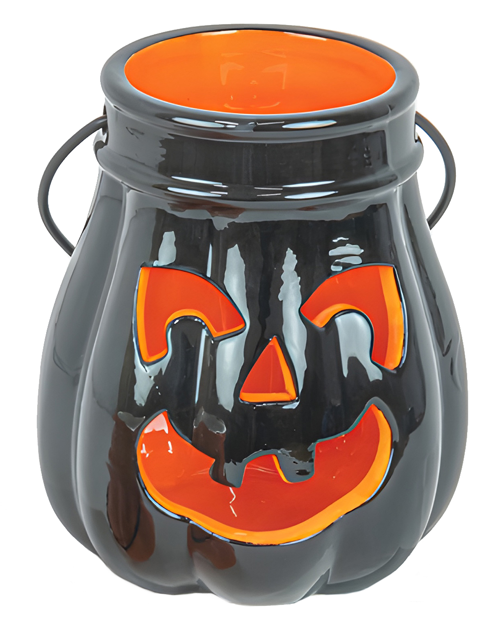 Halloween Ceramic Pumpkin Lantern Black 13cm ★ | Horror-Shop.com