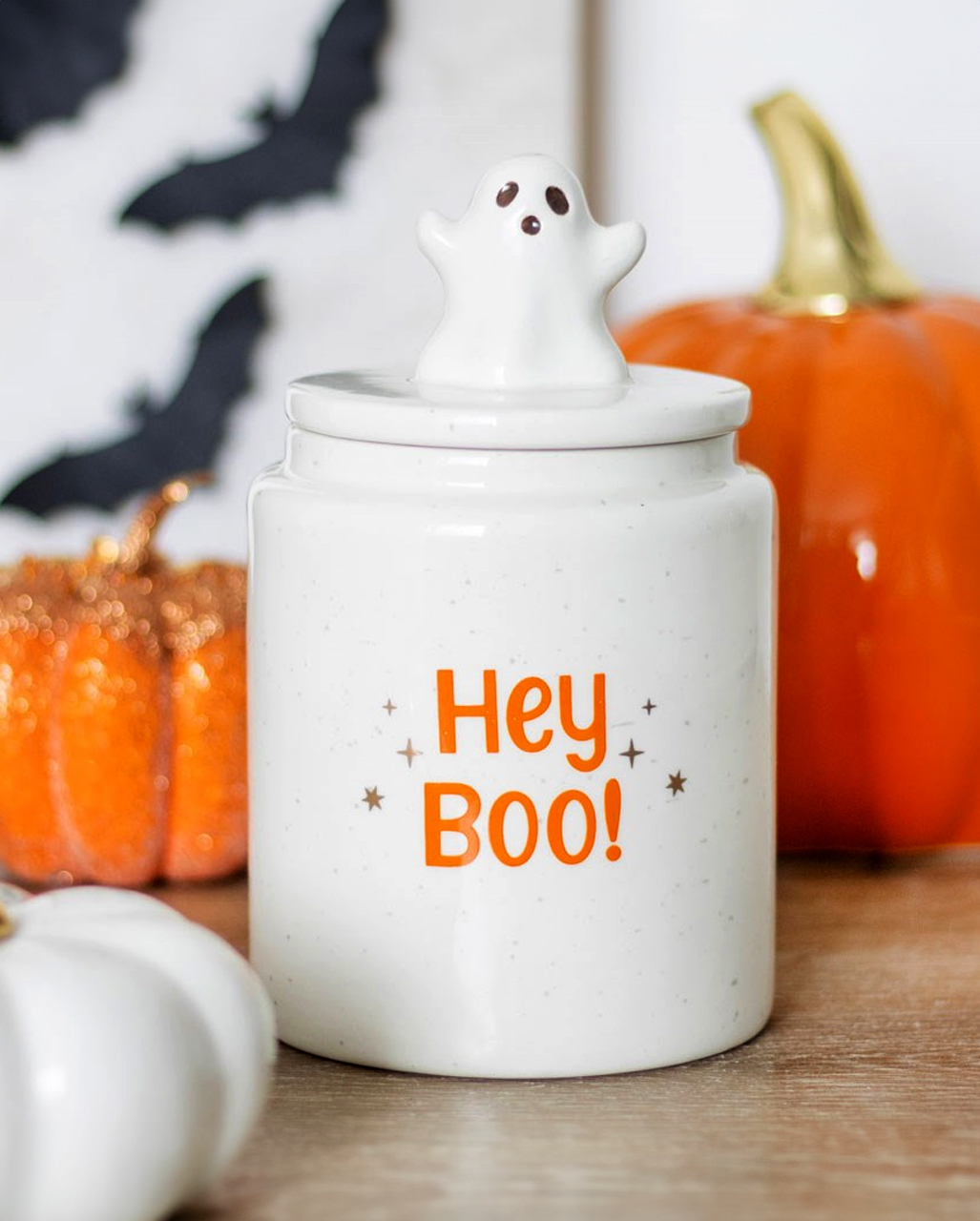 "HEY BOO" Ceramic Storage Container With Ghost 17cm for Halloween ...