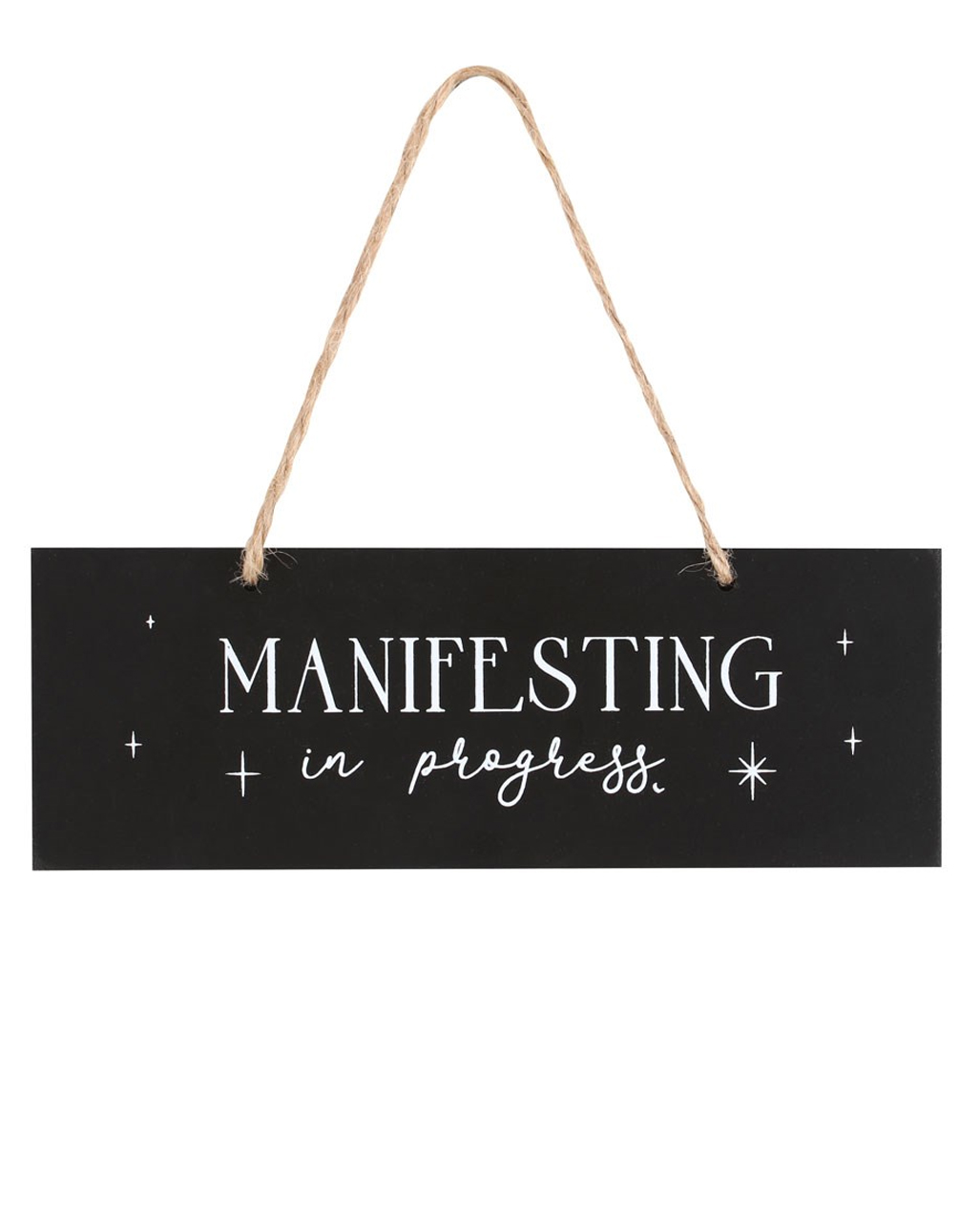 "Manifesting In Progress" Hanging Sign 20cm as decoration | Horror-Shop.com