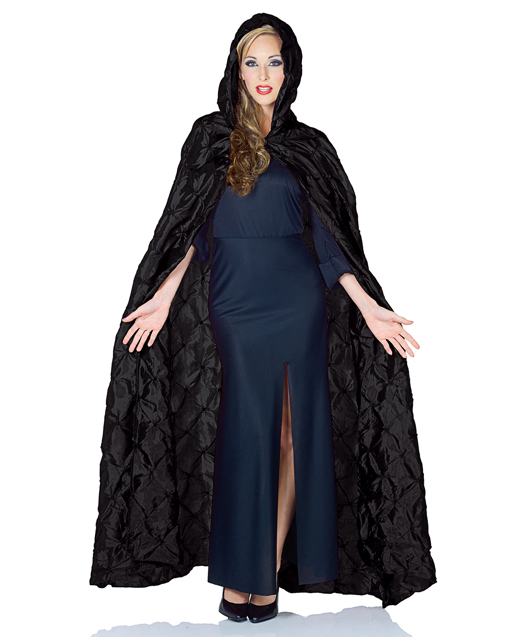Pintuck Cape Schwarz | Elegantes Kapuzencape für Damen | Horror-Shop.com
