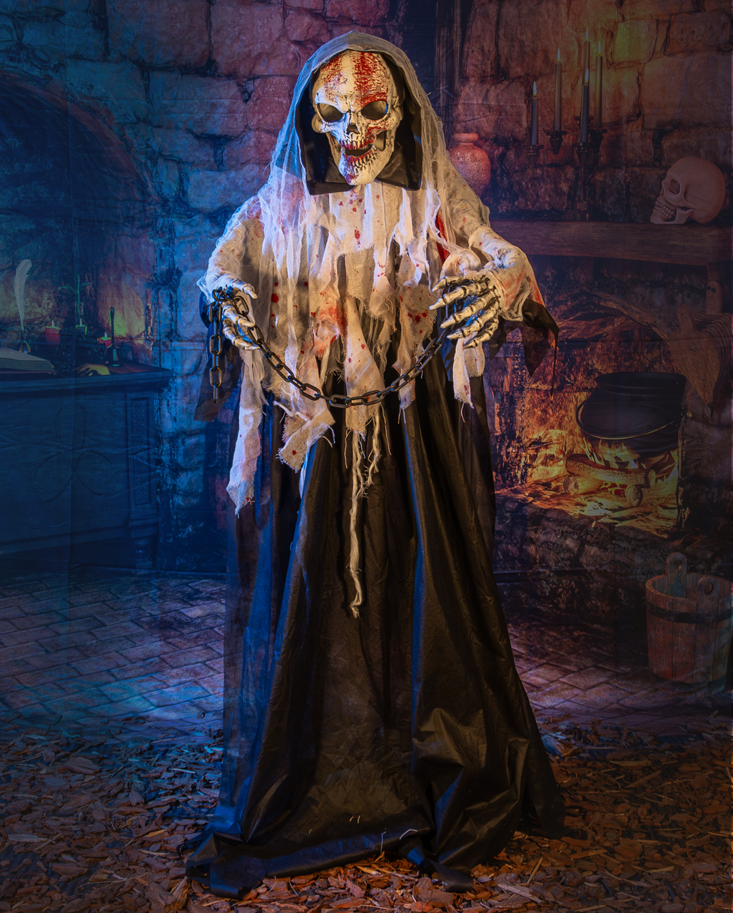 Bloody Ragged Ghost With Movement, Sound & Light Stand Figure 163cm ...