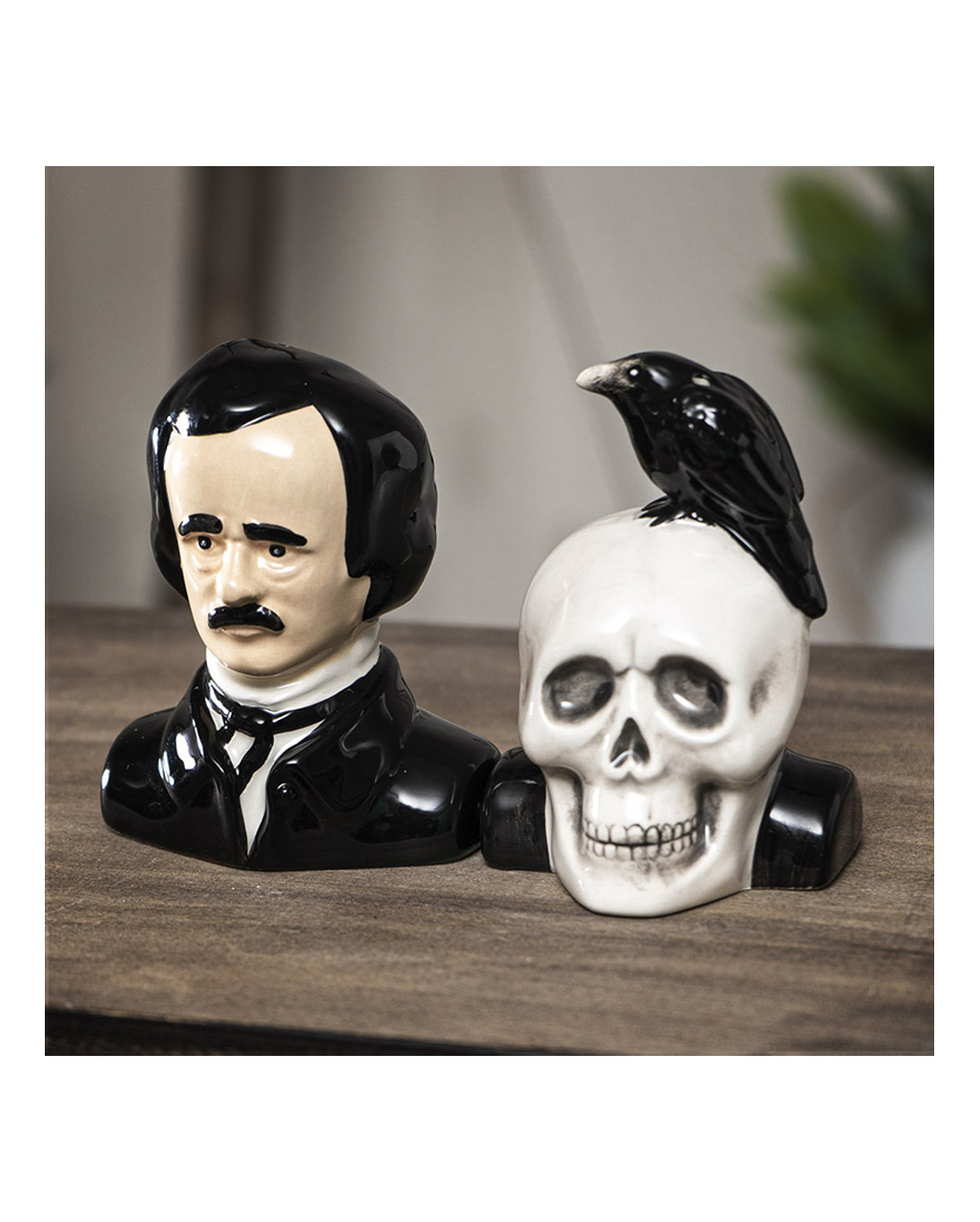 Edgar Allan Poe & Raven Salt & Pepper Shaker Set ★ | Horror-Shop.com
