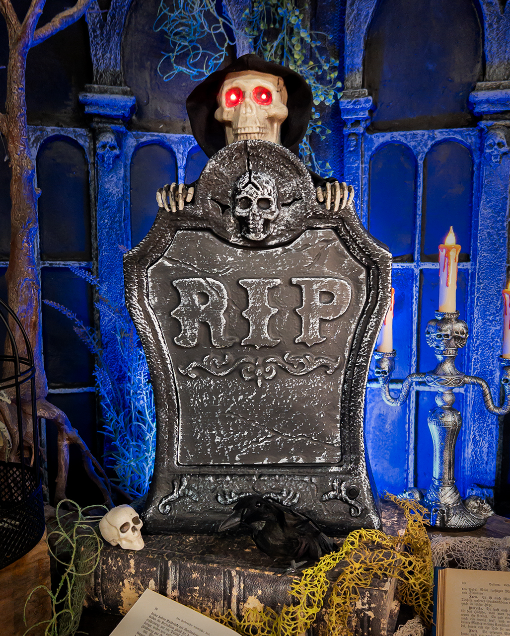 Tombstone With Hidden Grim Reaper Animatronic 39cm 💀 | Horror-Shop.com