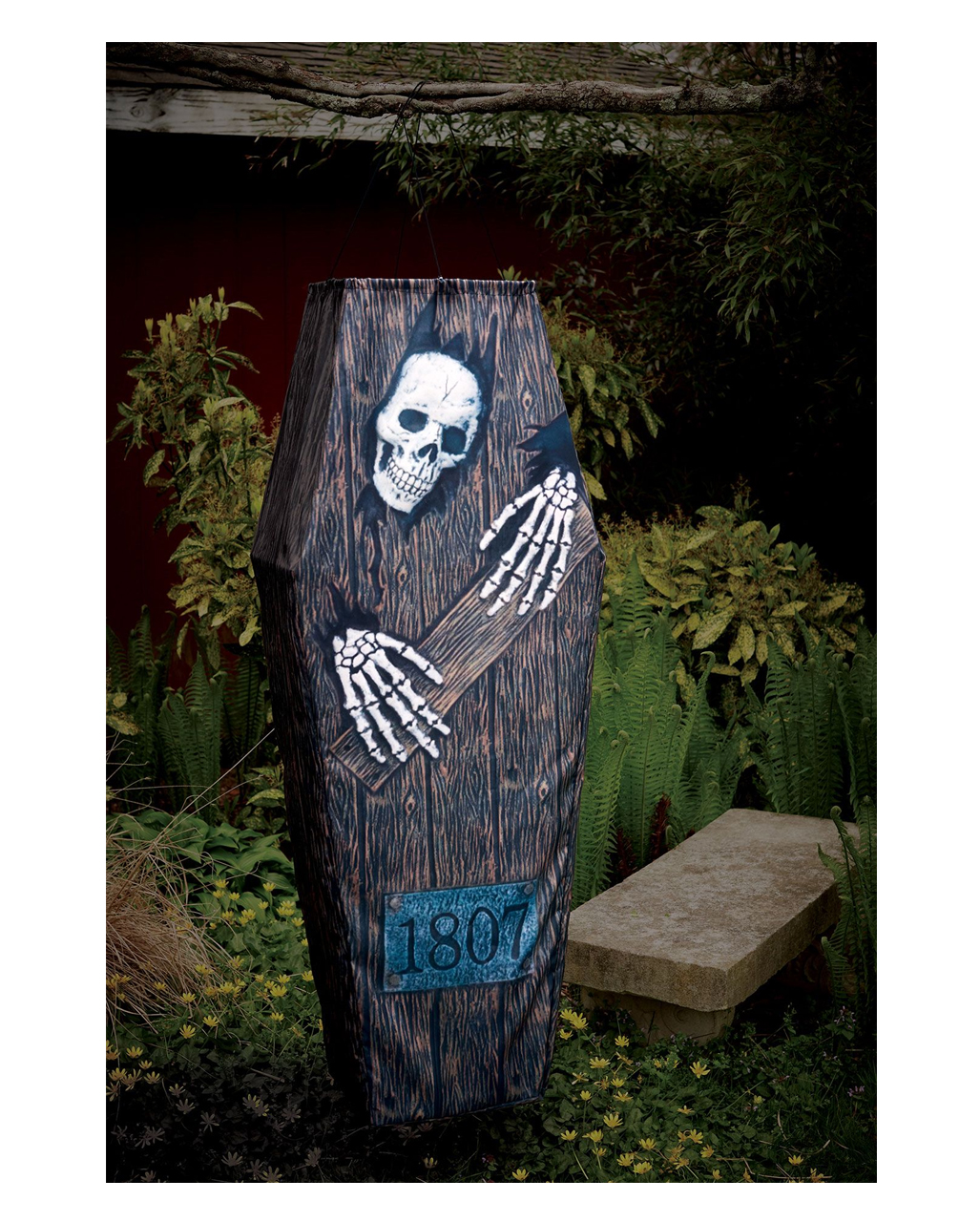 Hanging Coffin With Skeleton Print 152cm for Halloween | Horror-Shop.com
