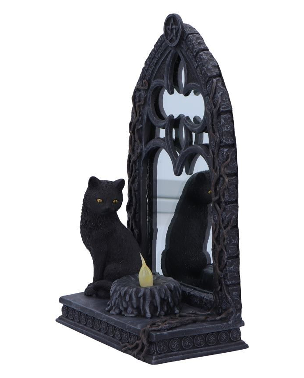 Magic Mirror mit Katze & Kerze 21cm ★ Gothic Dekoration | Horror-Shop.com