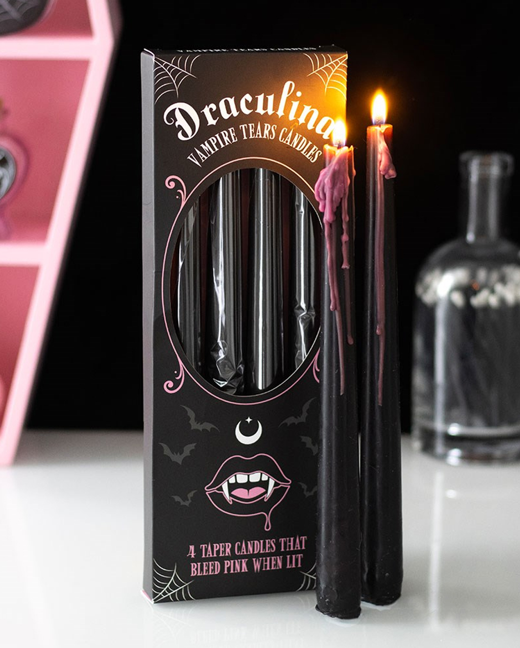 Pink “Bleeding” Vampire Candles, Set of 4 as decoration | Horror-Shop.com