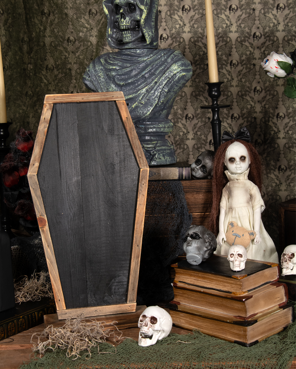 Coffin Chalkboard As Table Decoration 43cm | Halloween decoration ...