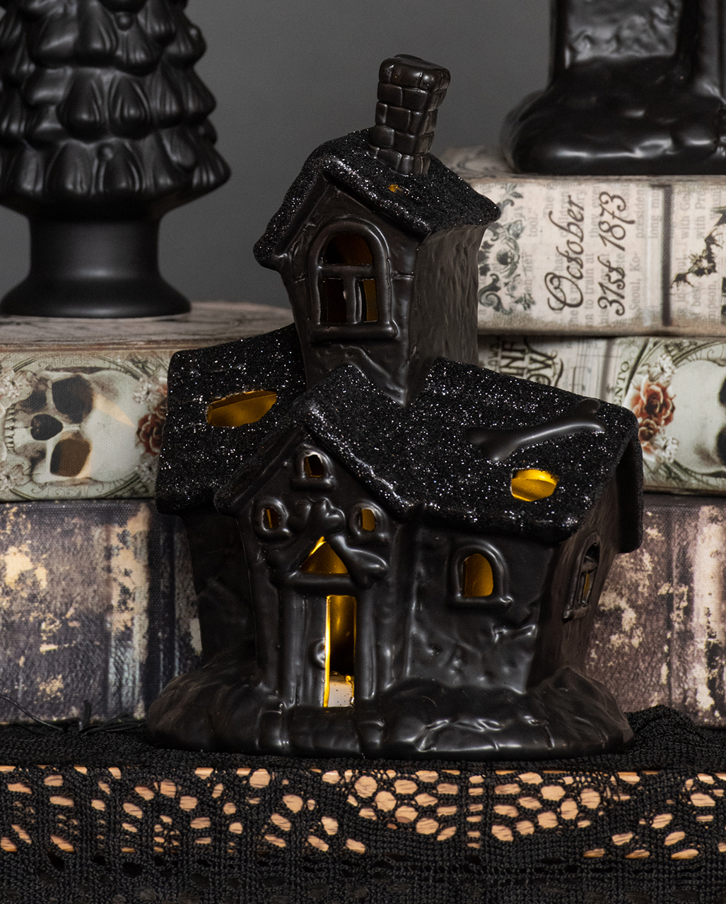 Scary Glitter Haunted House Decoration With LED for Halloween | Horror ...