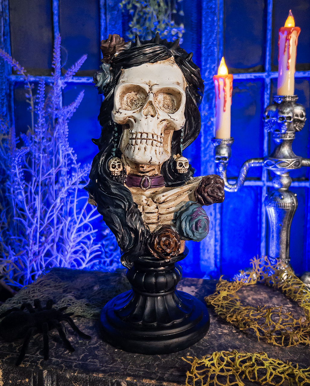 Skeleton Lady Bust with Roses & Skull 26,5cm | Horror-Shop.com