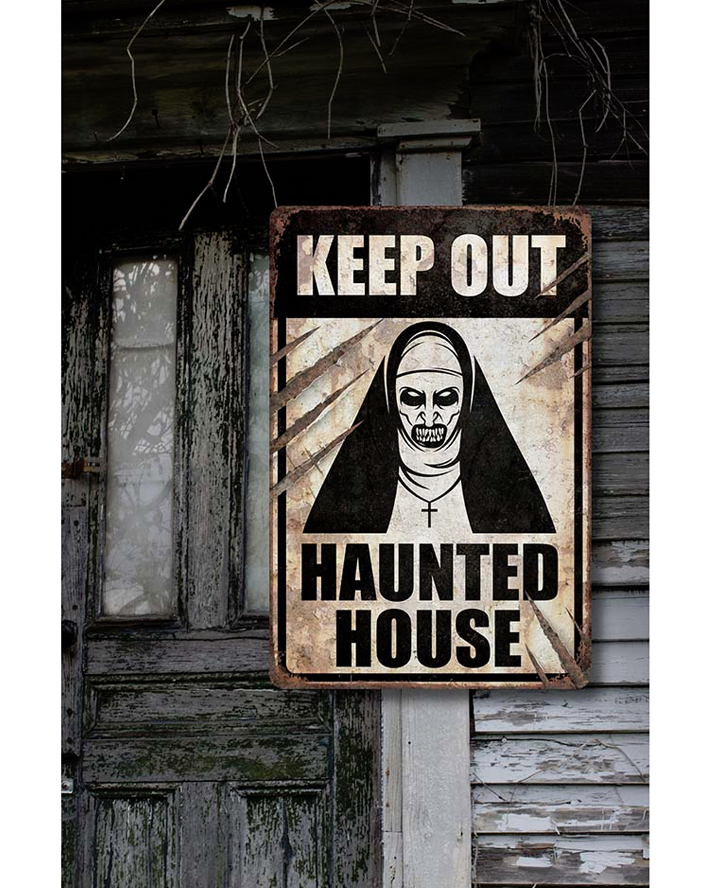 Warnschild Nonne Keep Out Haunted House 24x36 cm Halloween Deko ...