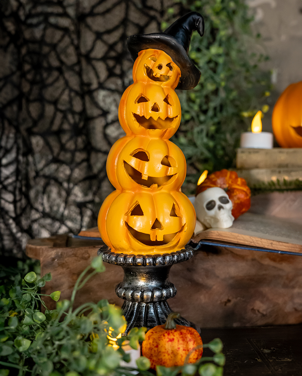 Illuminated Pumpkin Tower With Column & Witch's Hat 28.5cm ★ | Horror ...