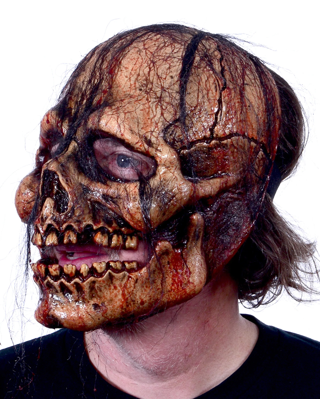 Bloody Skull Mask With Hair & Movable Jaw ★ | Horror-Shop.com