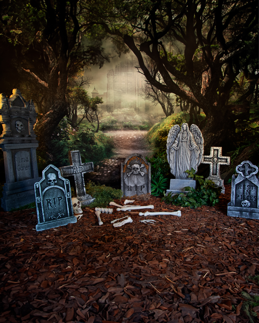 Halloween Grabstein mit Keltenkreuz & Totenkopf 53cm Friedhof Deko ...