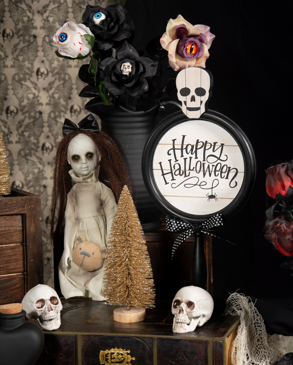 Happy Halloween Table Centerpiece With Skull 36cm ☠ | Horror-Shop.com