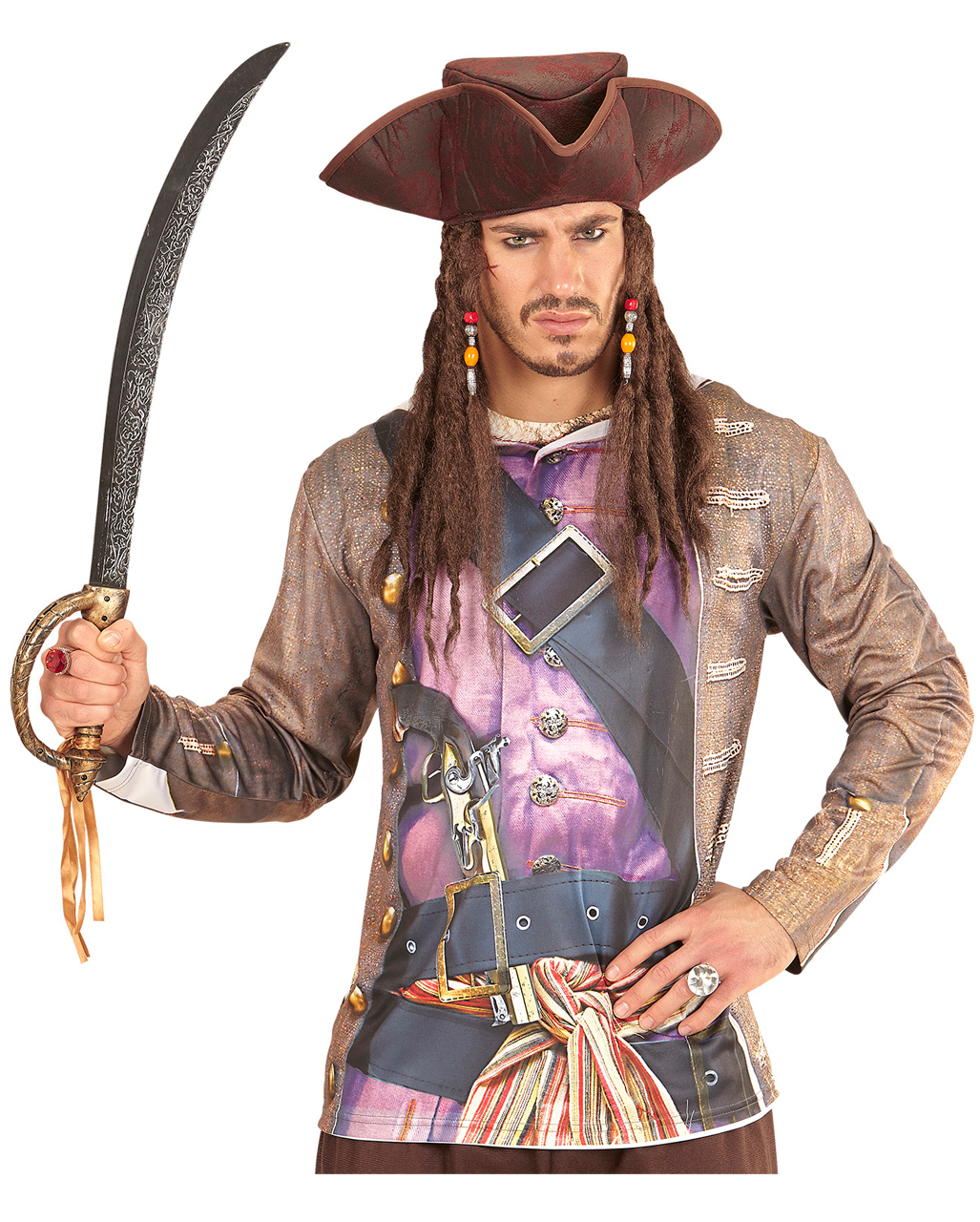 Pirate Tricorn Hat With Dreadlocks as a costume accessory | Horror-Shop.com