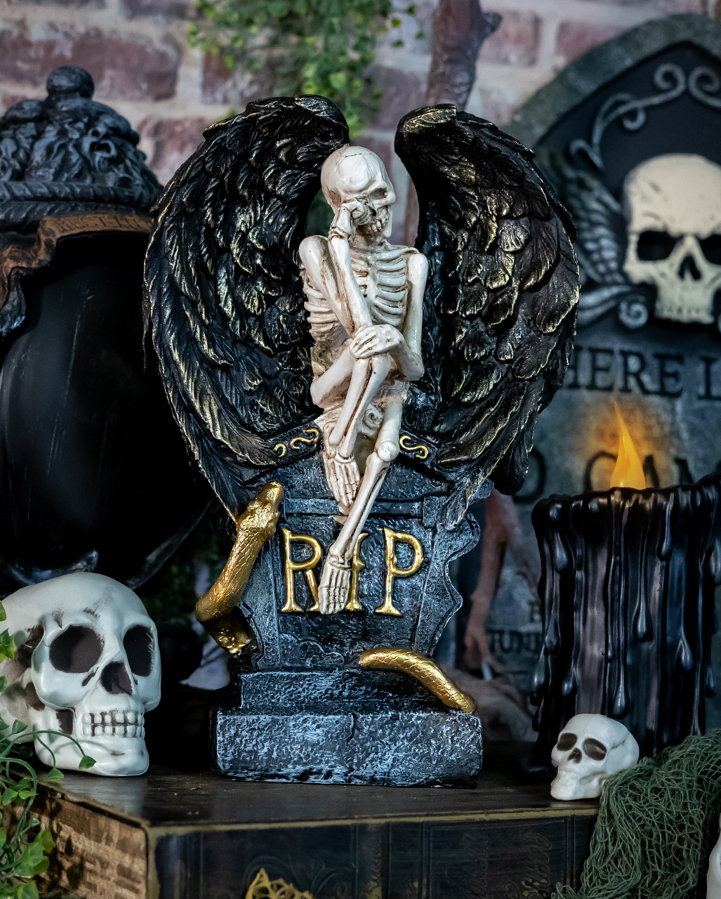 Weeping Angel Of Death With Wings & Gravestone 32cm | Horror-Shop.com