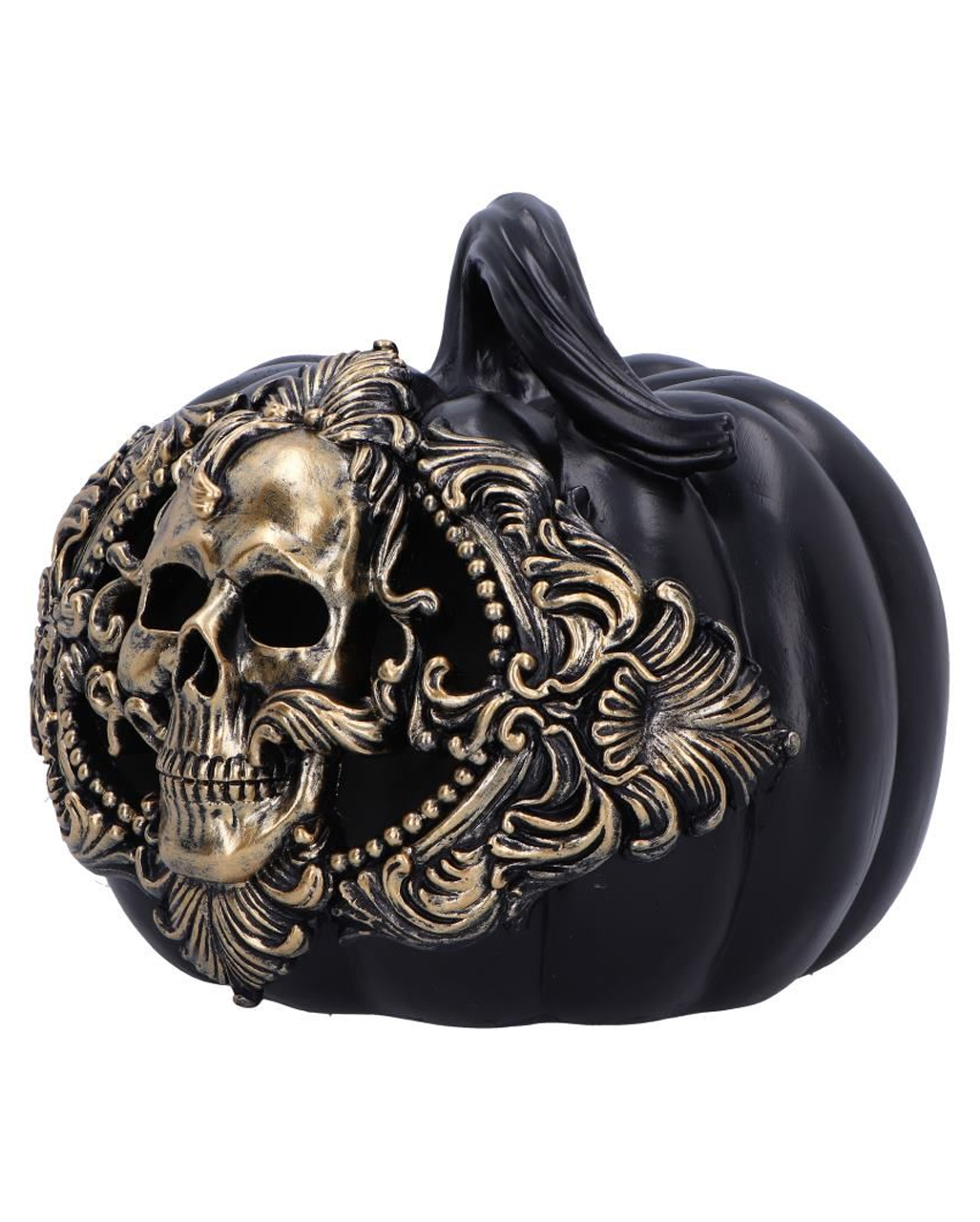 Black Baroque Pumpkin With Golden Skull 20cm ★ | Horror-Shop.com