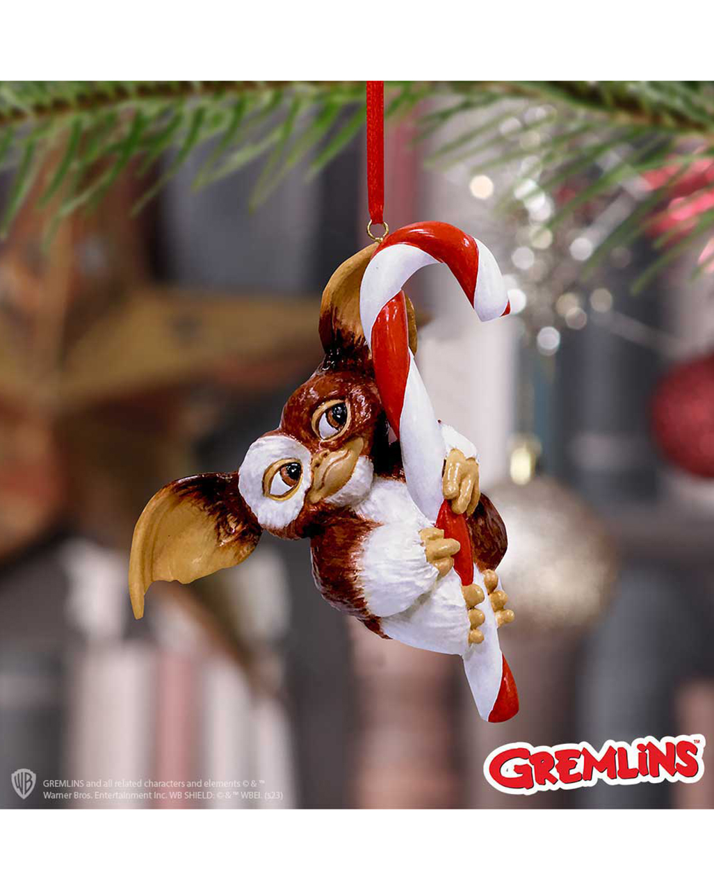 Gremlins Gizmo On Candy Cane Christmas Ball 11cm 👻 | Horror-Shop.com