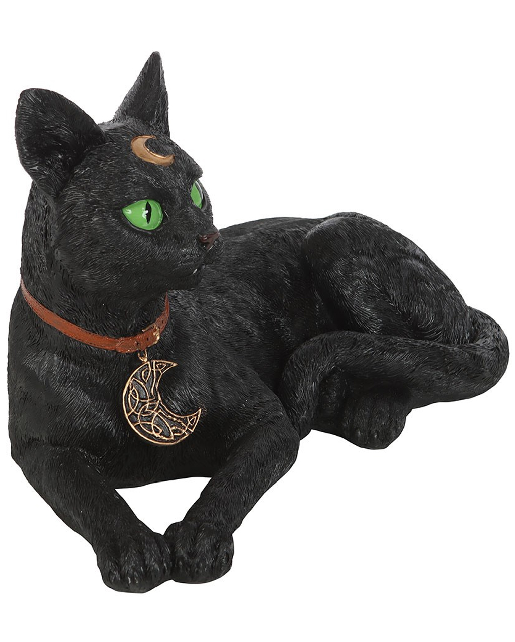 Reclining Cat With Crescent Moon 30cm | Cat statue | Horror-Shop.com